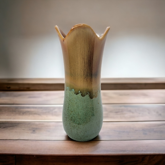 Accents | Vintage Ceramic Pottery Art Brown Green Drip Vase Petal ...